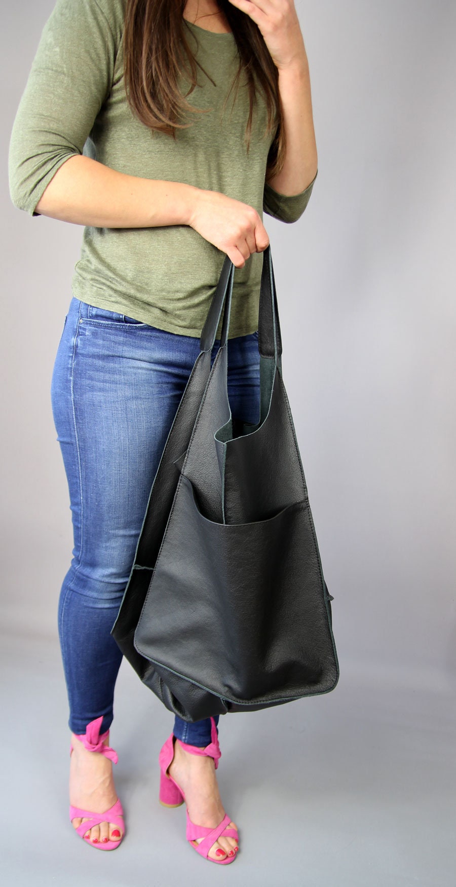 Large black bag Weekender Oversized bag Black Handbag for | Etsy