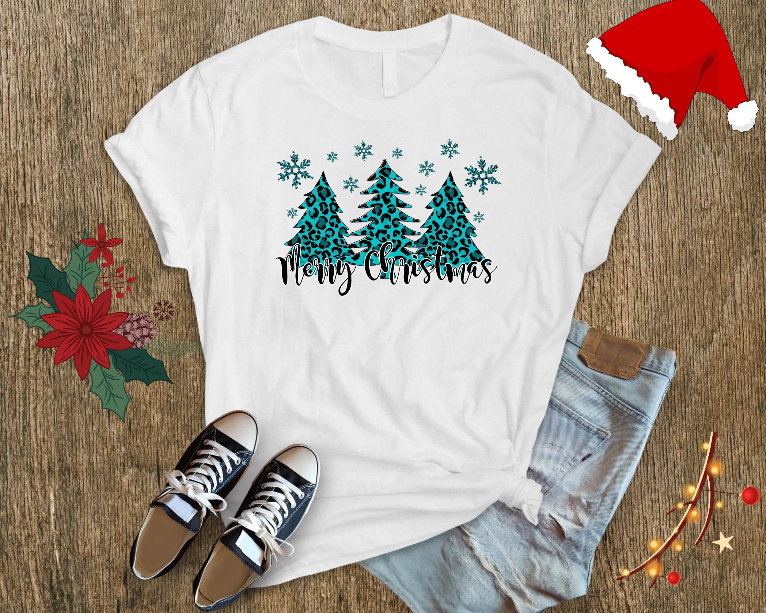 Teal Christmas Instant Download Png, Teal Leopard Print Christmas Trees ...