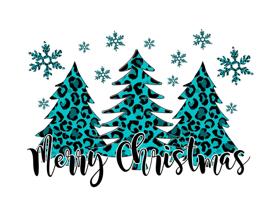 Teal Christmas Instant Download Png, Teal Leopard Print Christmas Trees ...