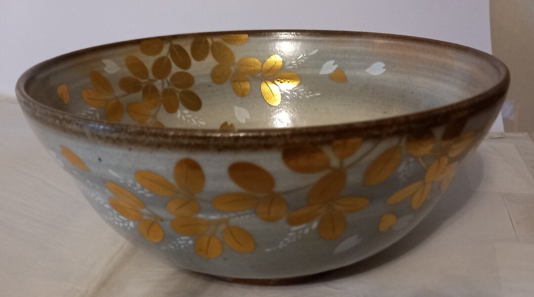 Vintage 1980s Japanese Bowl With Stylish Gold Floral Design With ...