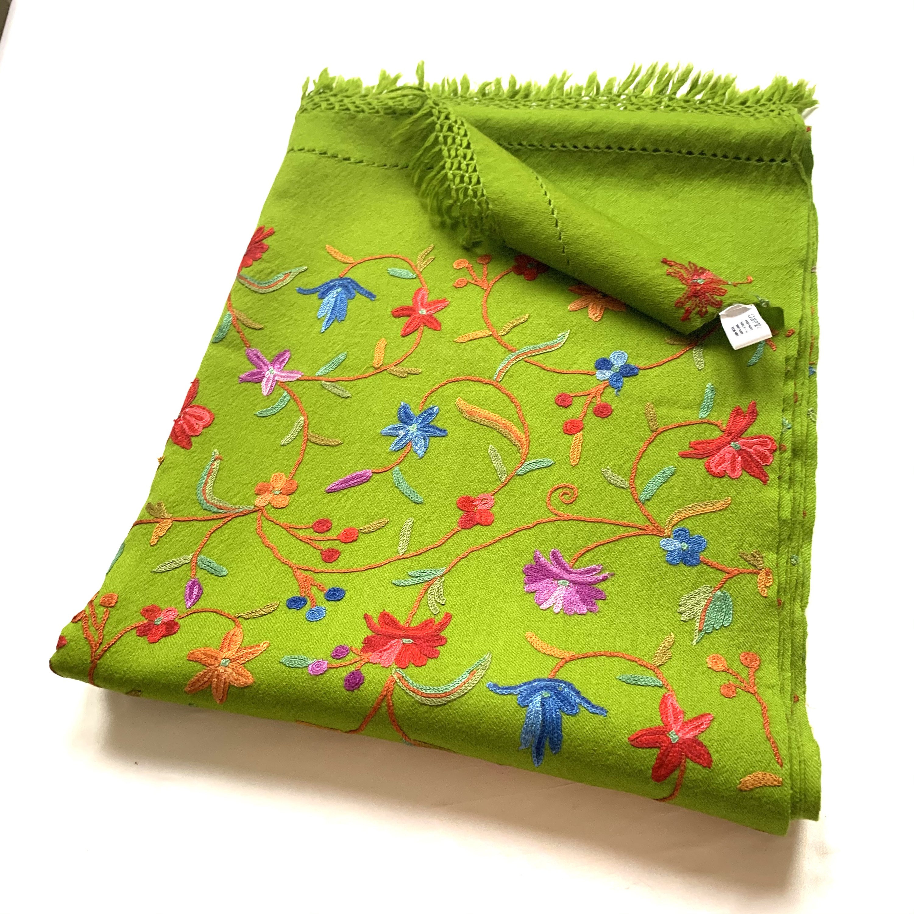 Green Hand Scarf Beautifully Embroidered Shawl Wool Floral Scarf Wrap ...