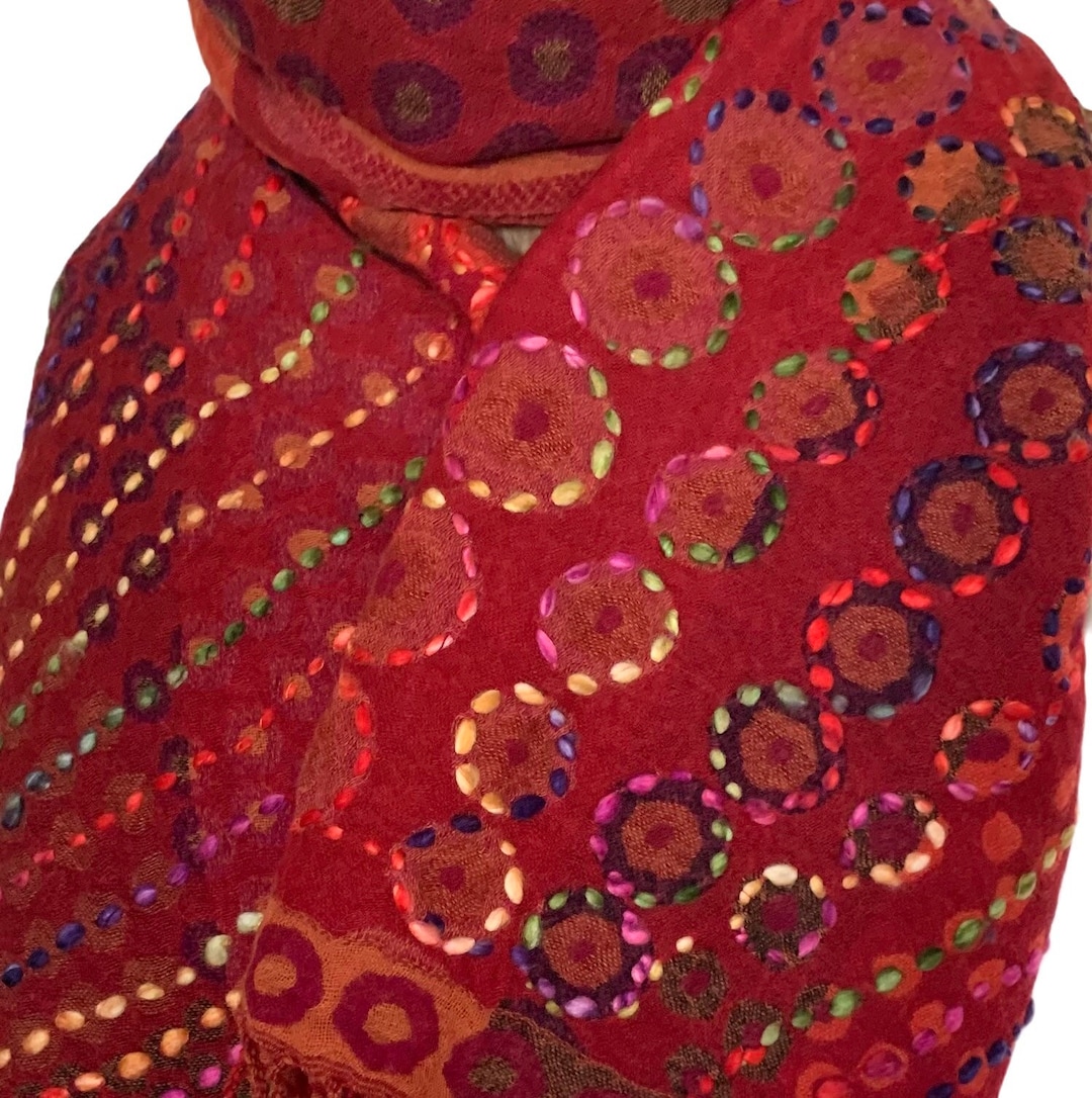 Green Emrald and Black Scarf Hand Embroidered Boiled Wool Shawl Stole ...