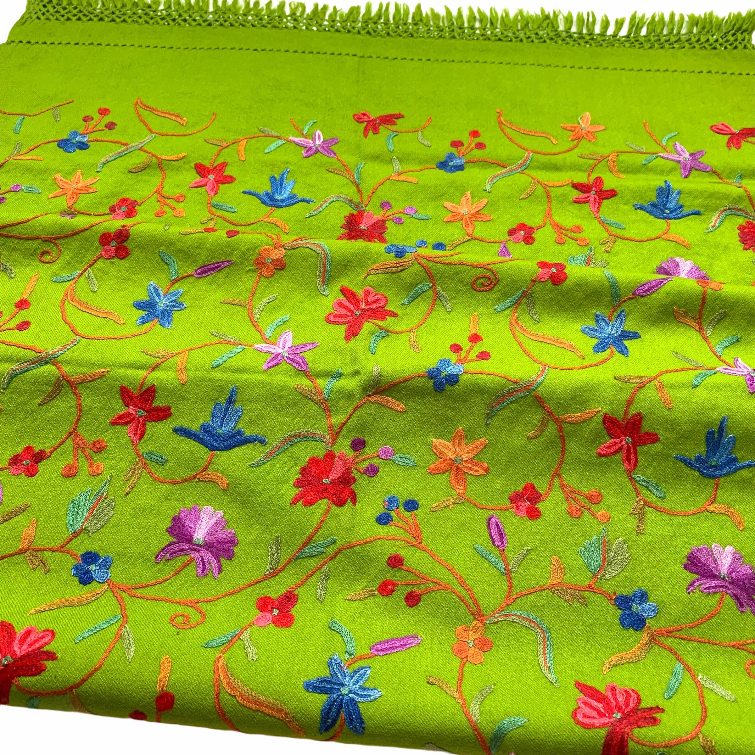 Green Hand Scarf Beautifully Embroidered Shawl Wool Floral Scarf Wrap ...