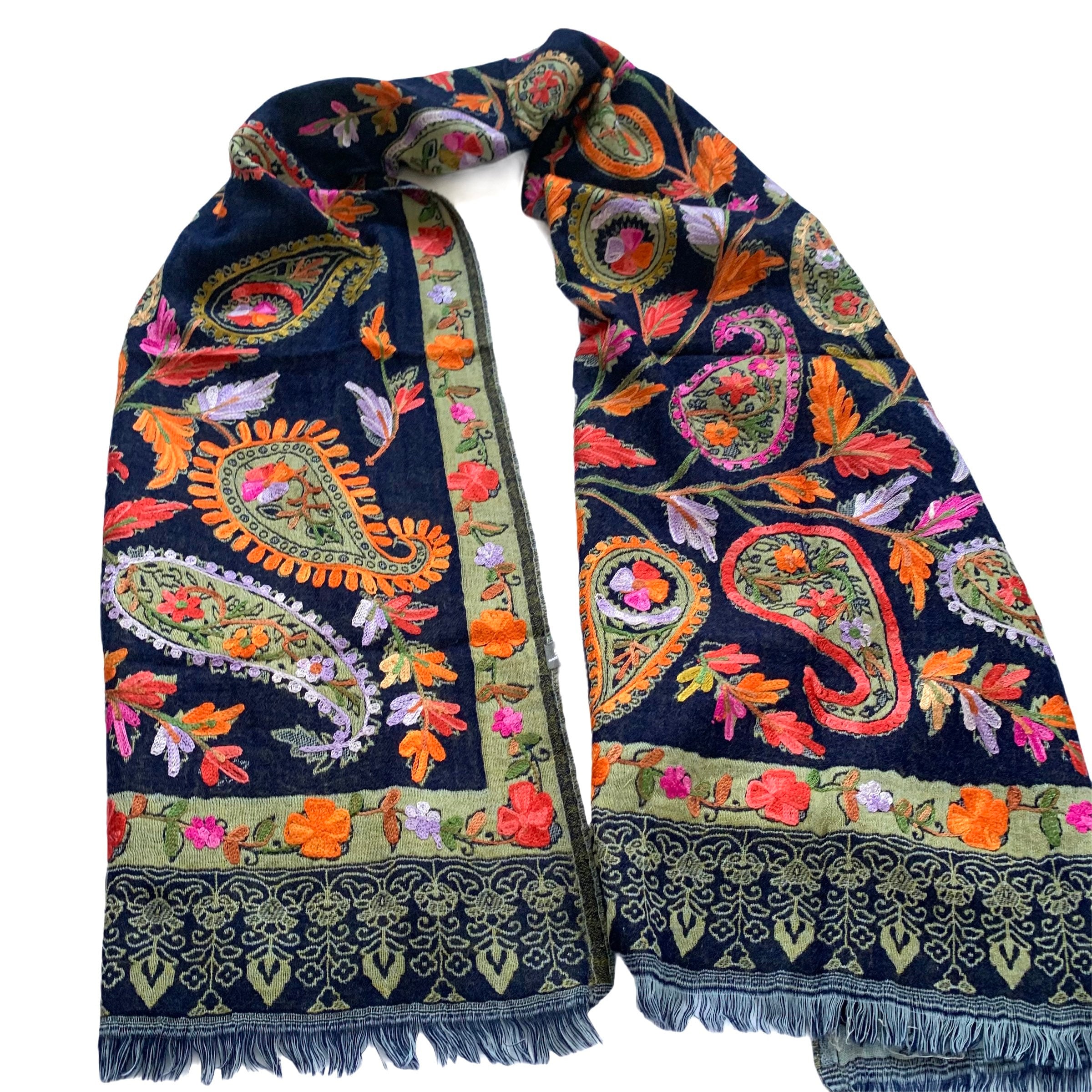 Denim Teal Paisley With Leaf Pattern Paisley Embroidered Thick - Etsy UK