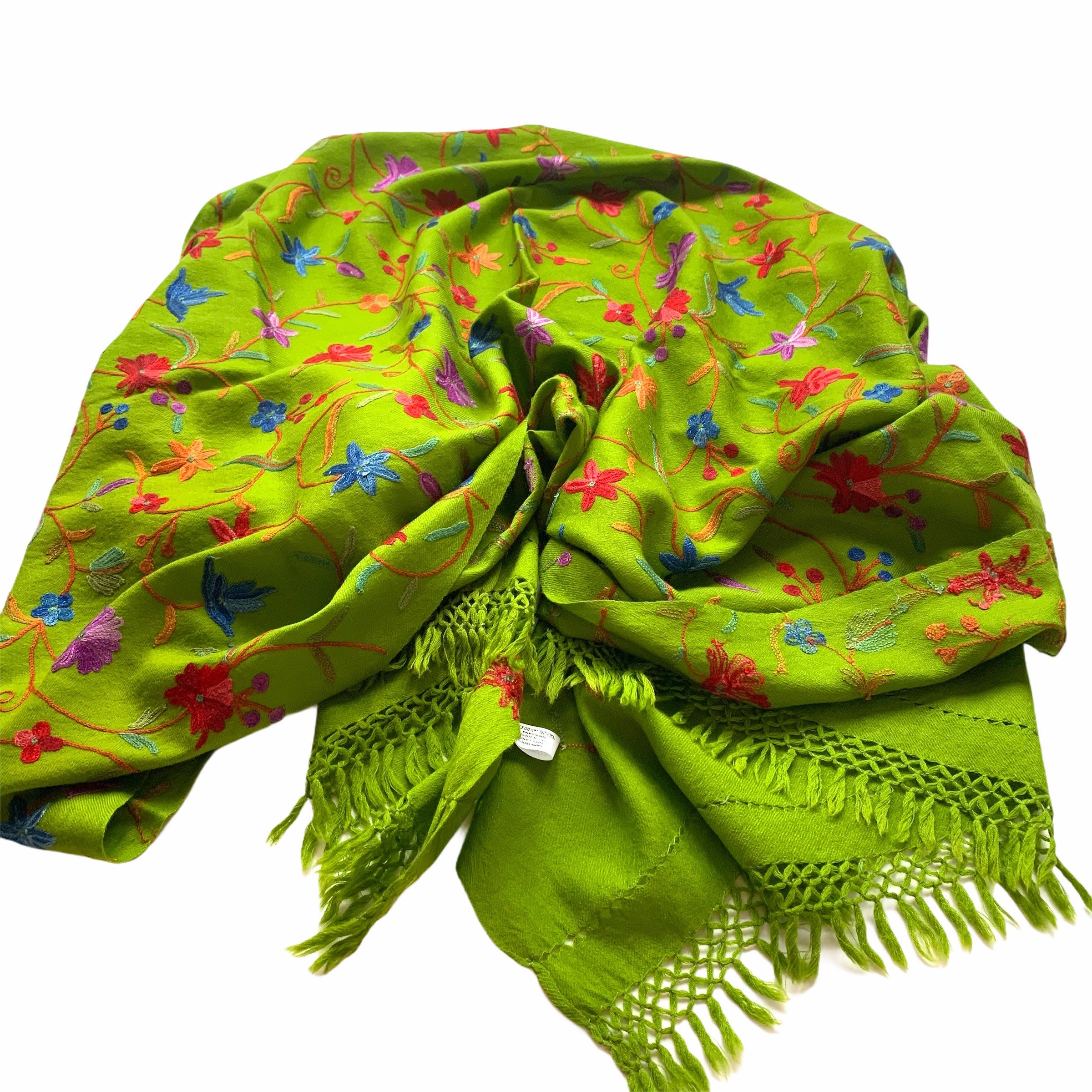 Green Hand Scarf Beautifully Embroidered Shawl Wool Floral Scarf Wrap ...