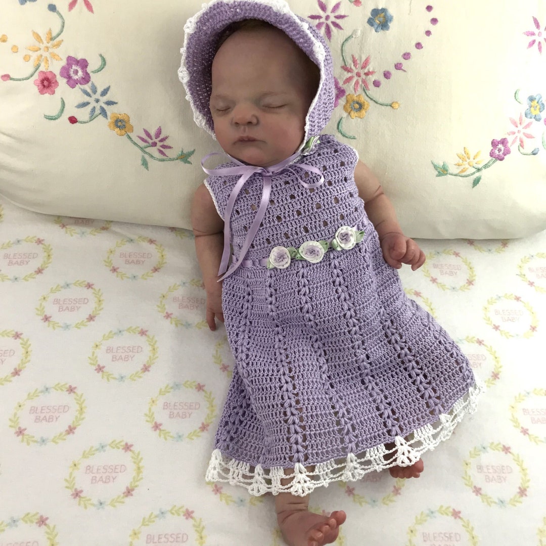 Newborn, Reborn, Dress and Bonnet, Crochet Cotton, Baby Girl, Reborn ...