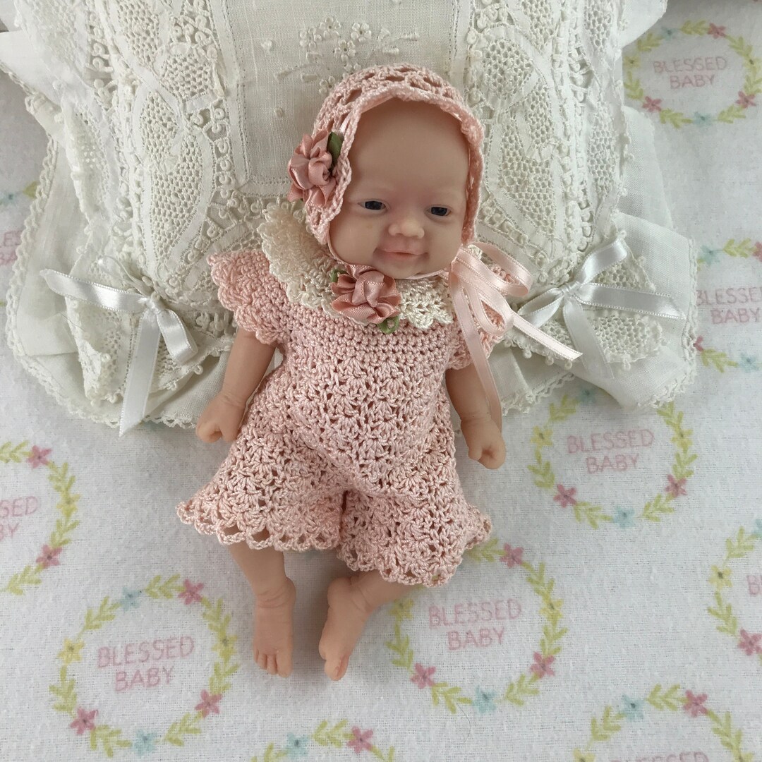 7-inch Doll Set, Onesie and Bonnet Crochet Cotton, Silicone Doll 7-inch ...