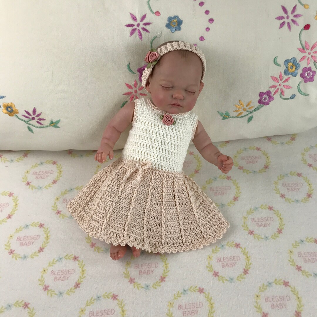 12 Inch Baby Doll Dress, Headband, Crochet, Micro Preemie, Angel Baby ...