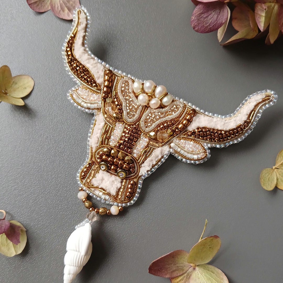 Cow Skull Art, Bull Skull, Zodiac Sign Brooch, Taurus Bull Bead ...