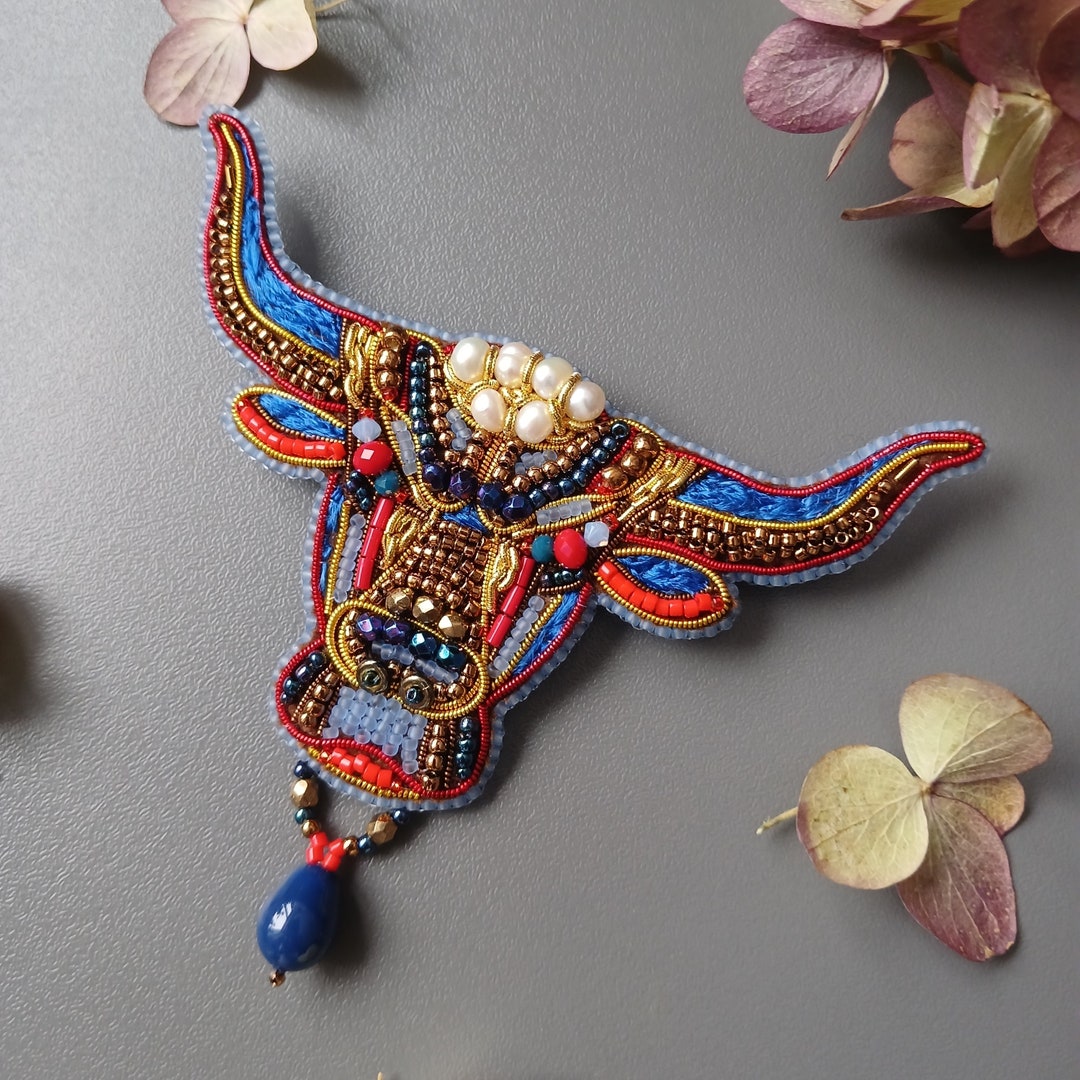 Cow Skull Art, Bull Skull, Bull Brooch, Zodiac Sign Brooch, Taurus Bull ...