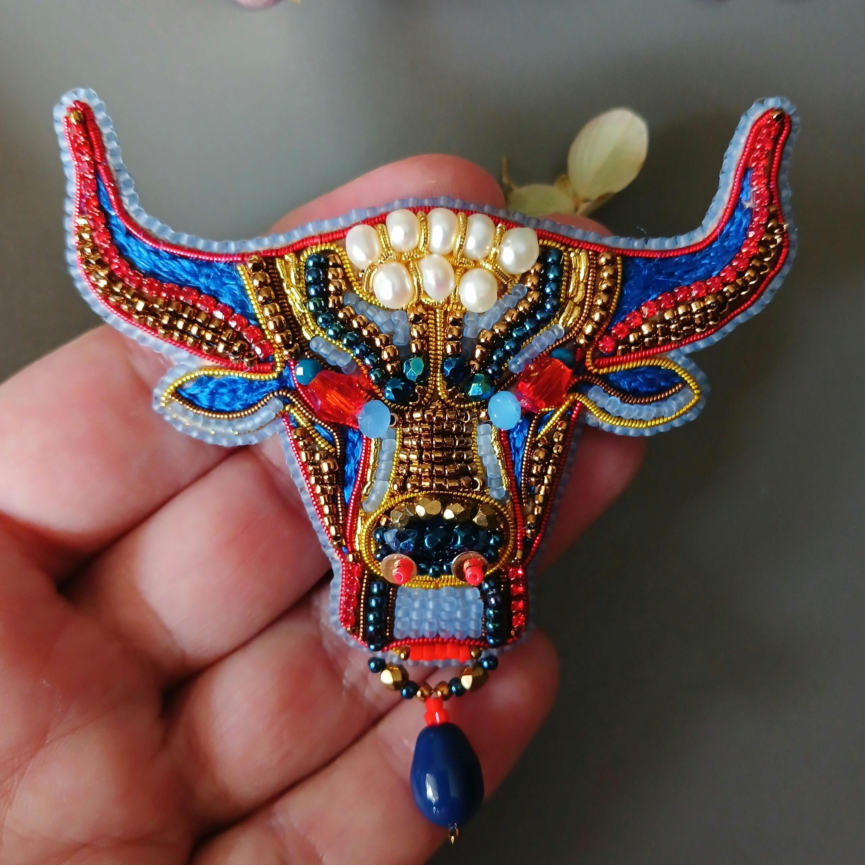 Cow Skull Art, Bull Skull, Bull Brooch, Zodiac Sign Brooch, Taurus Bull ...