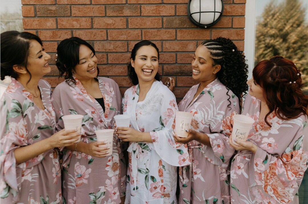 Mauve Floral Bridesmaid Robes, Flower Ruffle Bridal Party Robes, White ...
