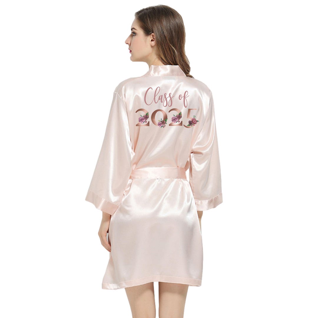Class of 2025 Blush Pink Champagne & Rose Gold Satin Robe Graduation ...