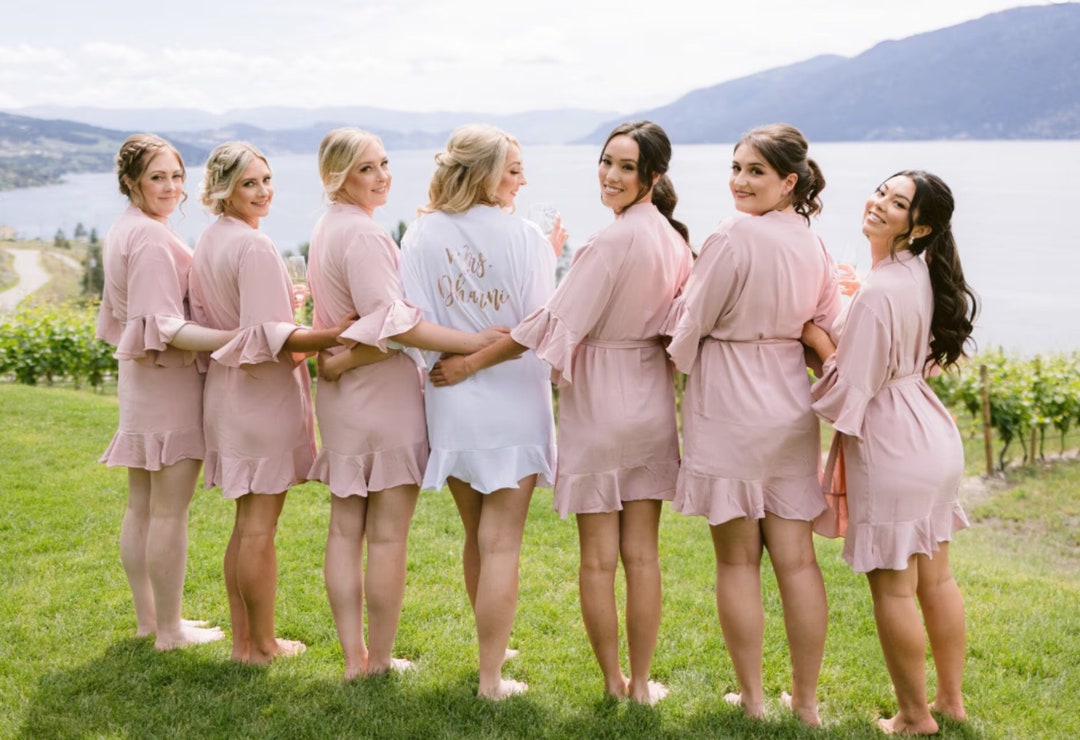 Blush Pink Rose Gold Ruffle Bridesmaid Robes, Mauve Ruffle Bridal Party ...