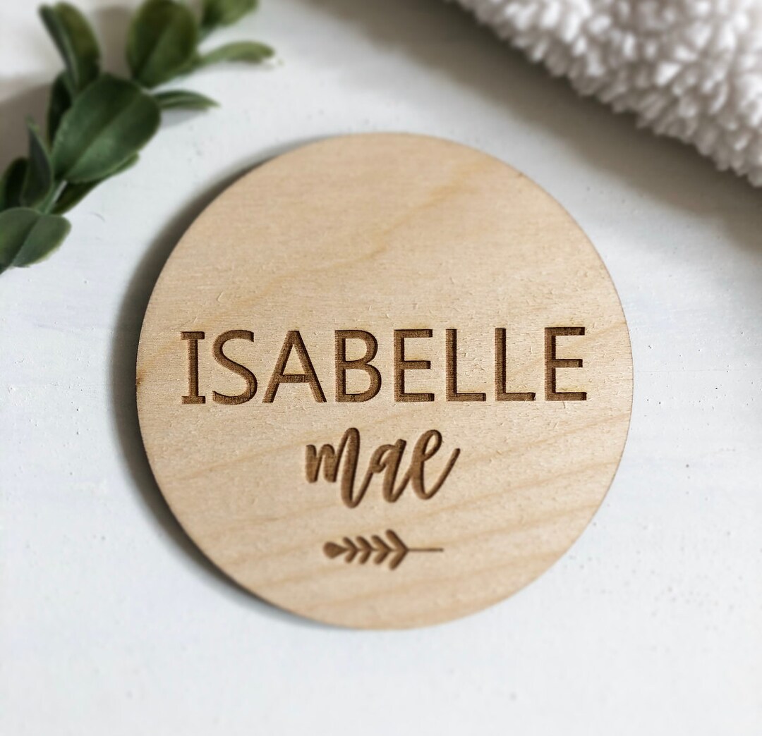 Baby Announcement, Baby Shower, Baby Name Disc, Wooden Baby Disc ...
