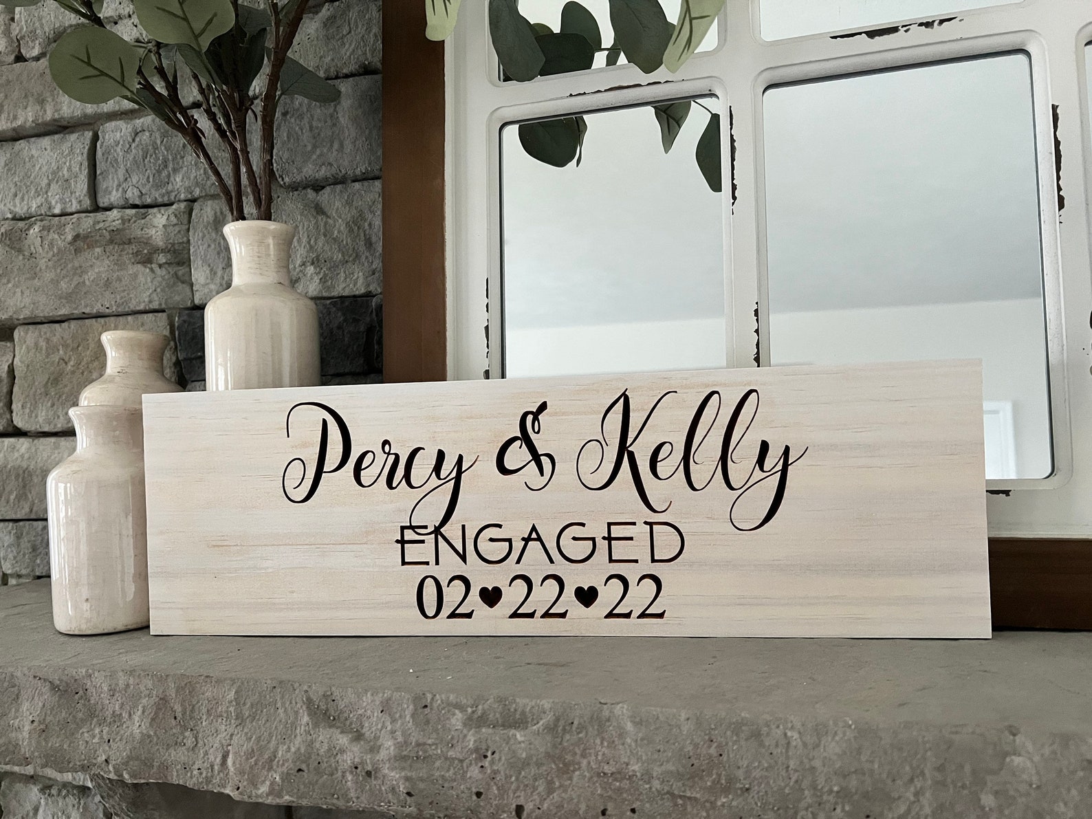 Custom Engraved Wood Engagement Sign: Personalized Couple Gift - Etsy