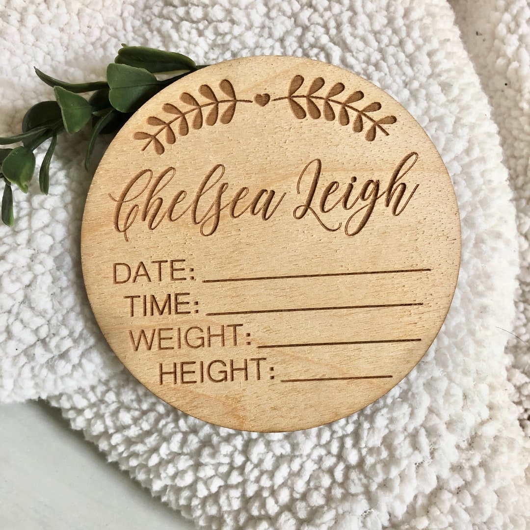 Wooden birth announcment, Baby stats disc, Baby announcement, wooden ...