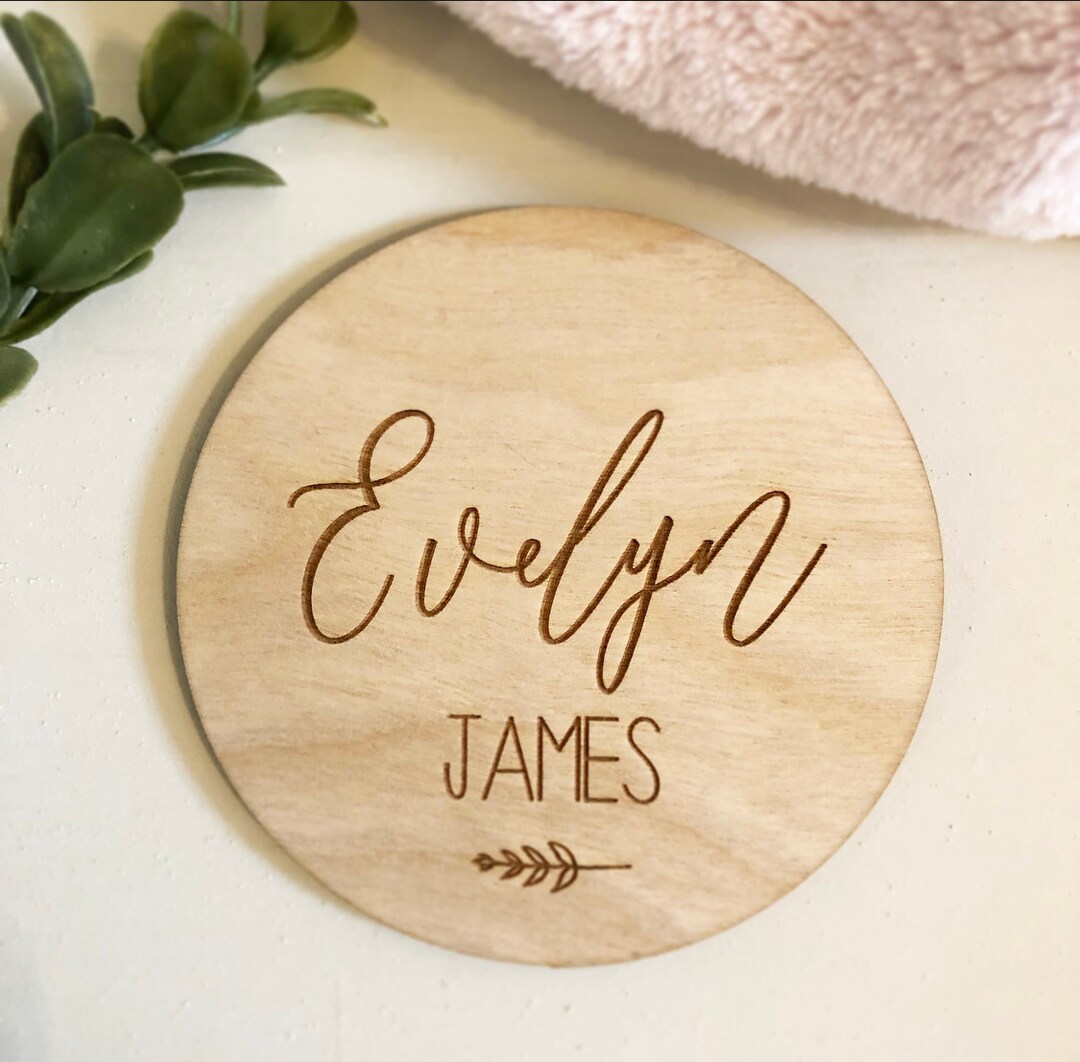 Baby Announcement, Baby Showe, Baby Name Disc, Wooden Baby Disc, Wooden ...