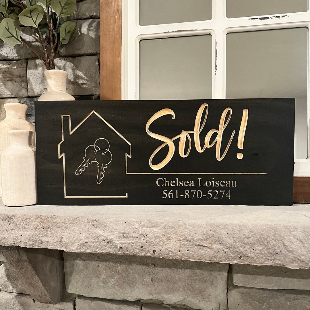 Custom "sold" Realtor Sign: Real Estate Closing Gift, Wood Photo Prop ...