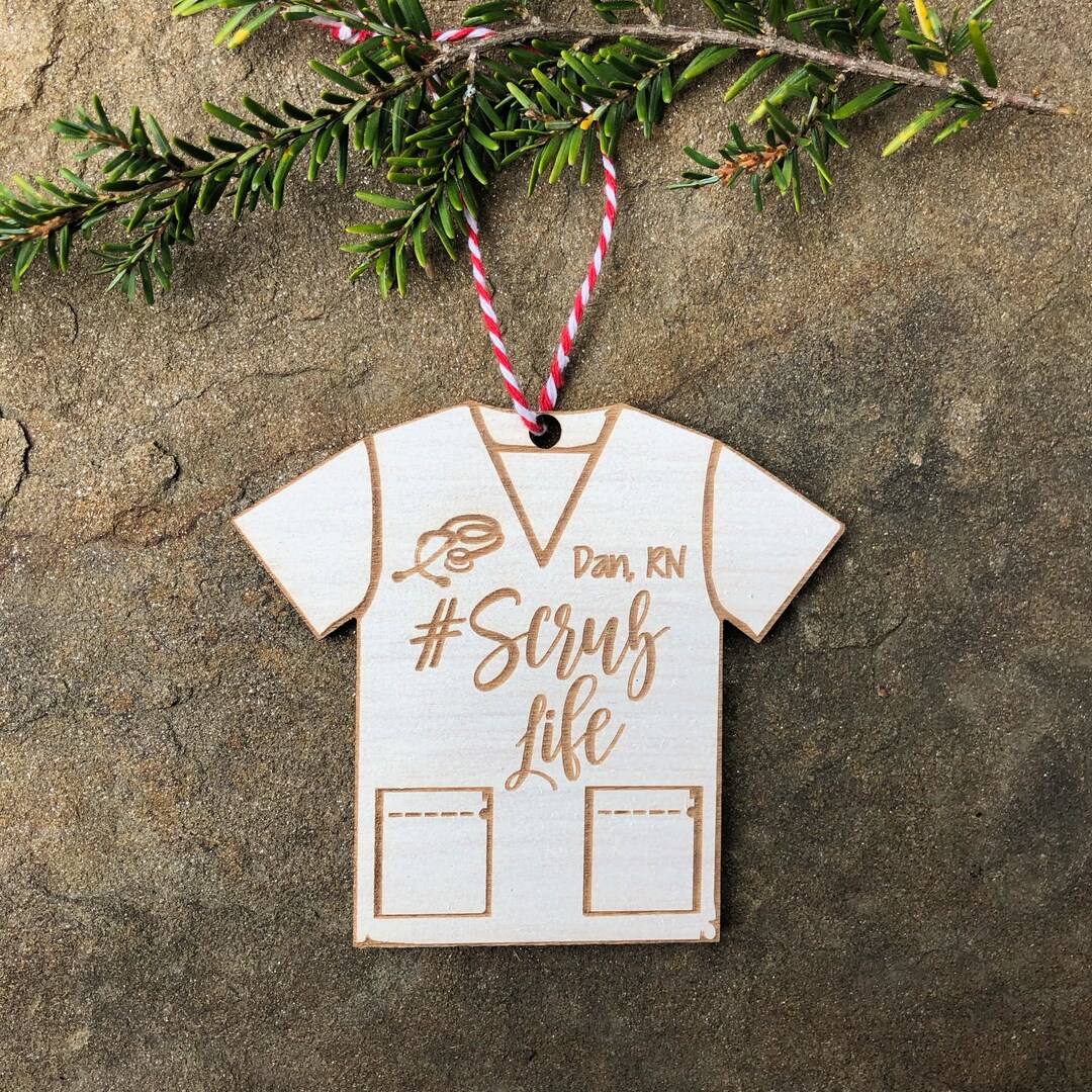 Personalized Nurse Ornament: Engraved Birch Wood Scrub Top Gift - Etsy