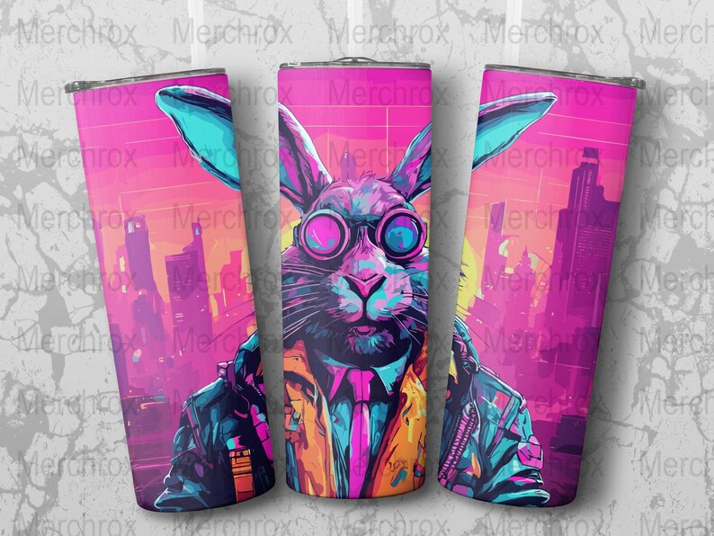 Neon Punk Easter Bunny 20 Oz Skinny Tumbler Sublimation Design ...