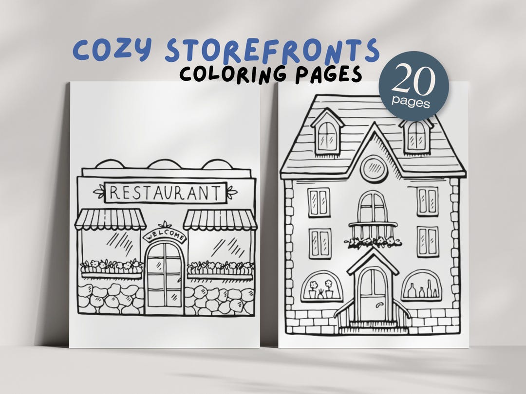 Printable Cozy Storefronts & Home Exteriors Coloring Book | 20 Pages of ...