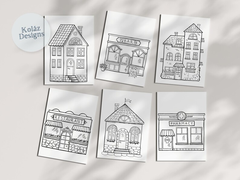 Printable Cozy Storefronts & Home Exteriors Coloring Book | 20 Pages of ...