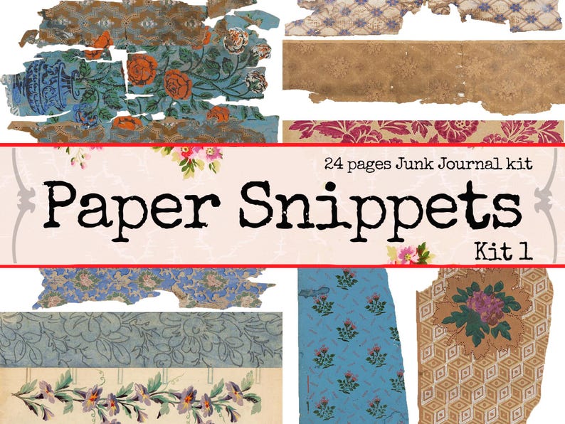 Vintage Torn Paper Snippets, Junk Journal Collage, Paper Strips, 66 Set ...