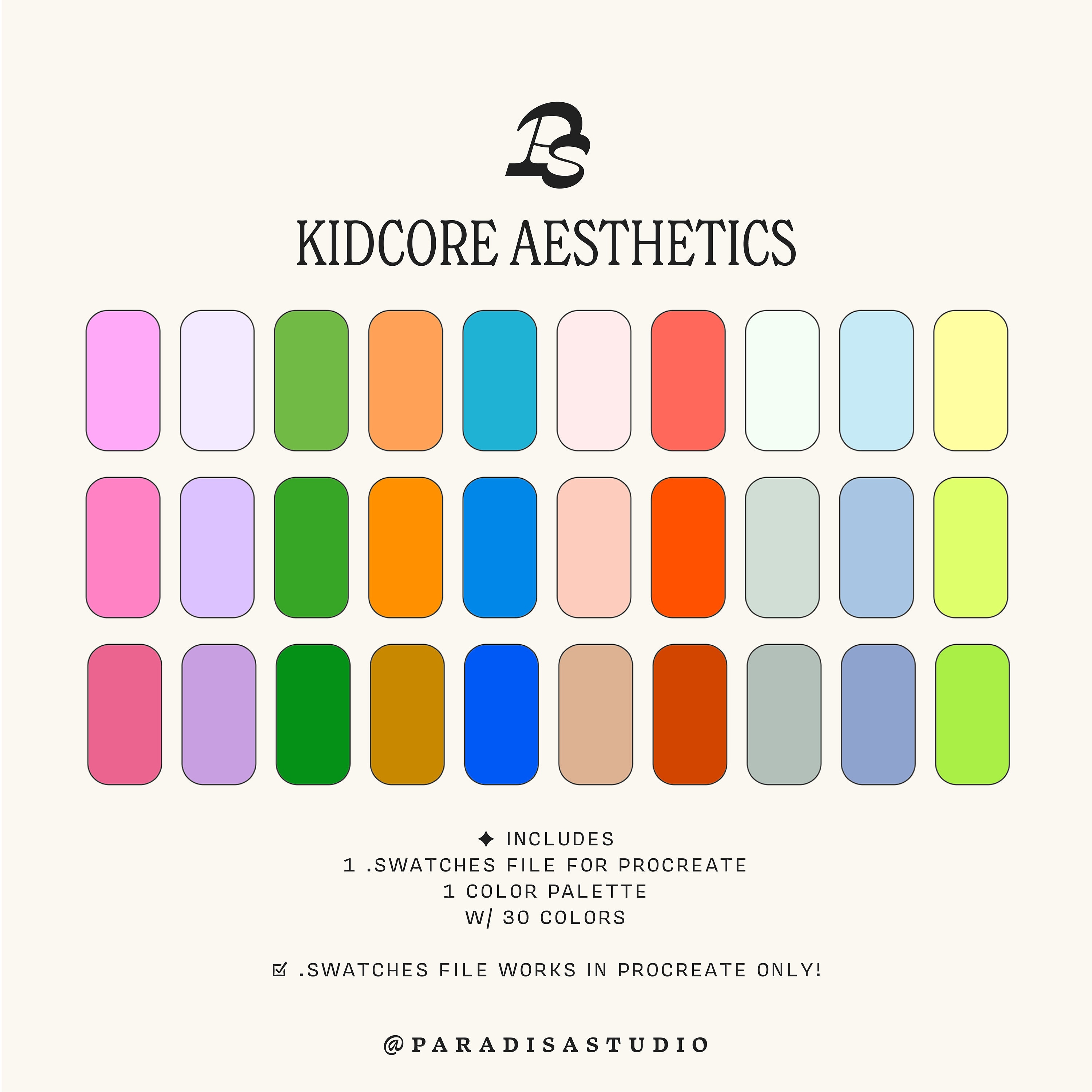 A Curated Color Palette for Procreate. kidcore Aesthetics Handpicked by ...