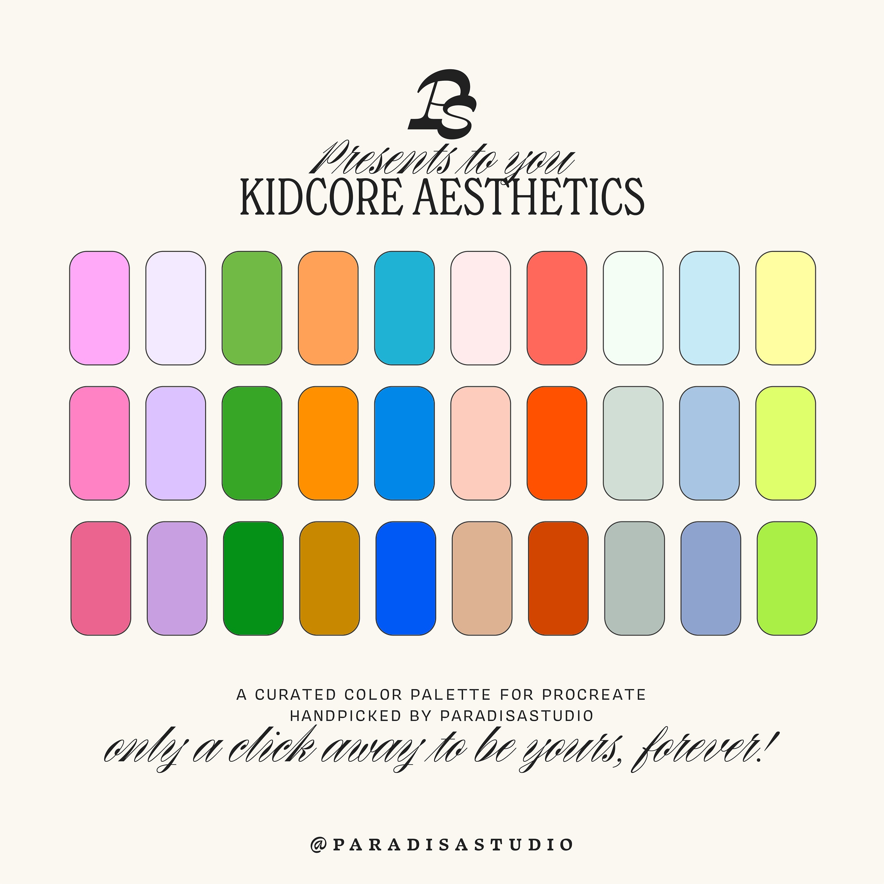 A Curated Color Palette for Procreate. kidcore Aesthetics Handpicked by ...