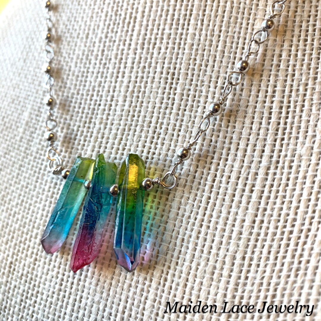 Crystal Necklace, Silver Beaded Crystal Necklace - Etsy