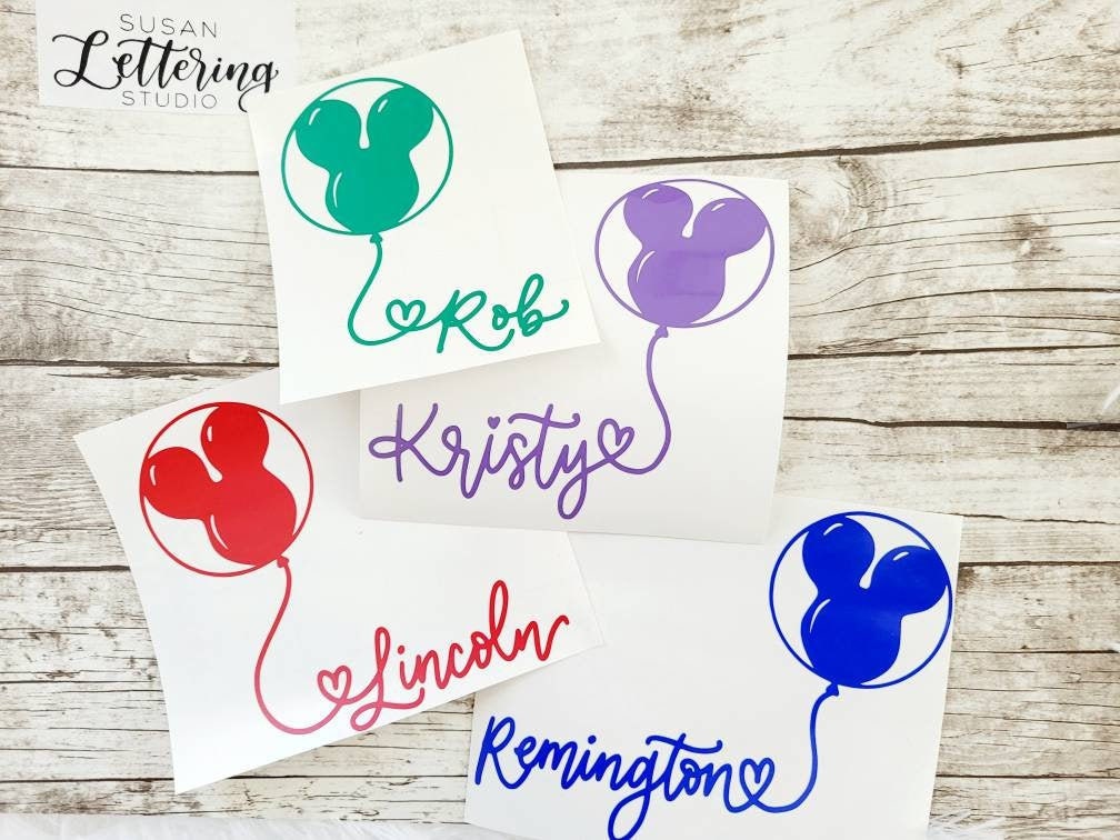 Mickey Balloon Name Decal Hand lettered Balloon Name Vinyl | Etsy