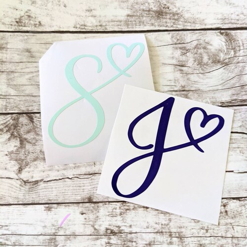 Initial Heart Decal Uppercase Single Letter Monogram Initial - Etsy