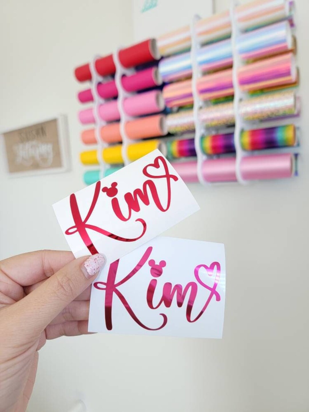 Mickey Head Hand Lettered Script Calligraphy Name Decal | Holographic ...