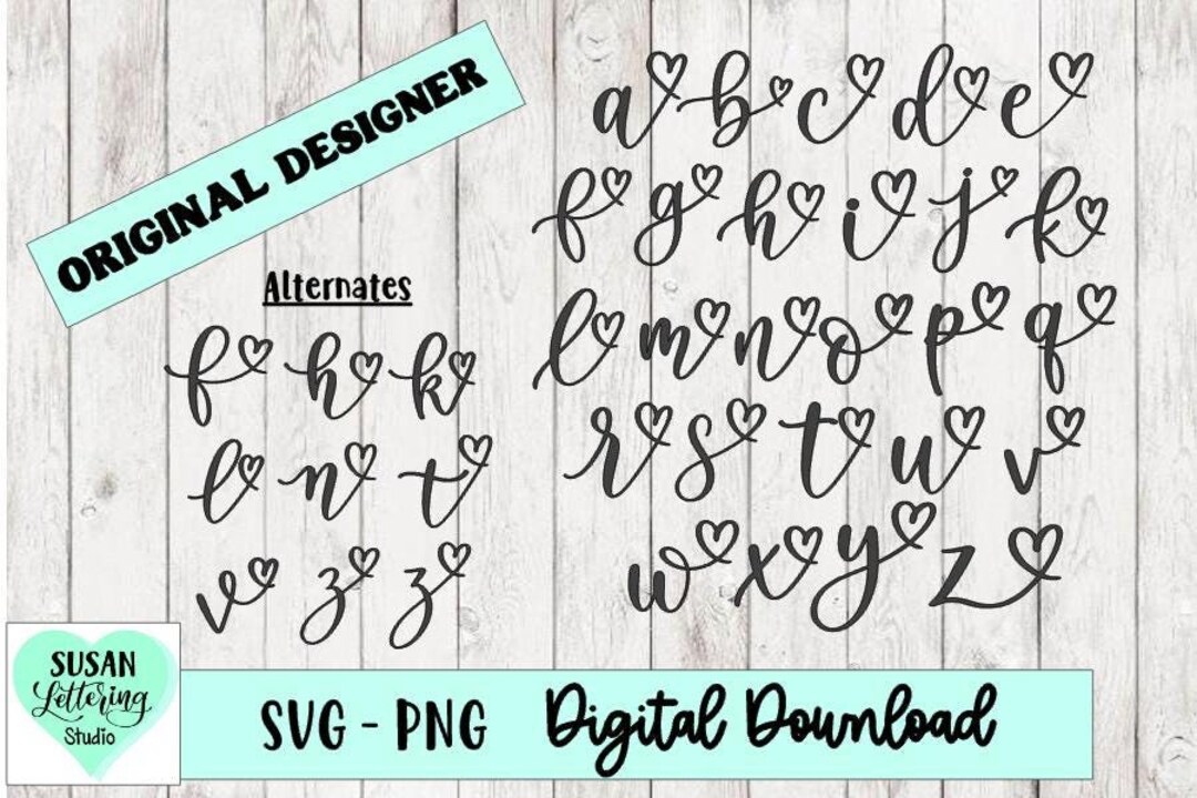 Lowercase Letters With Hearts Hand Lettered Script Font Letters Hearts ...