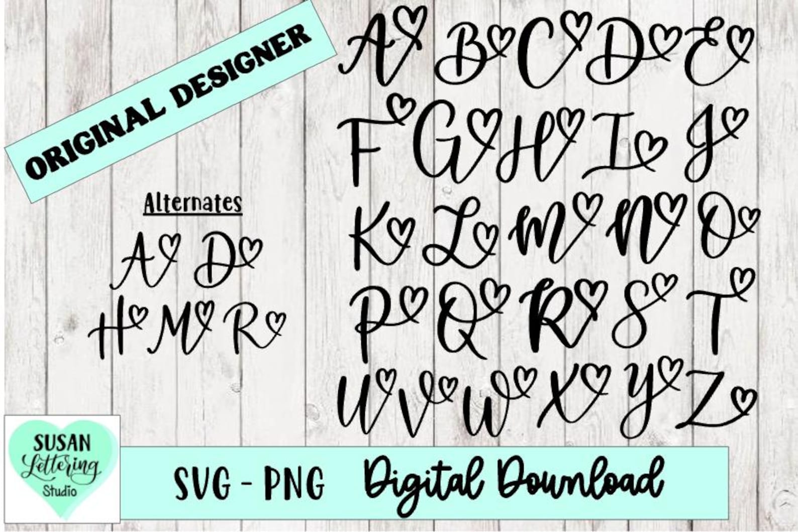 Uppercase Letters With Hearts Hand Lettered Script Font Capital Letters ...