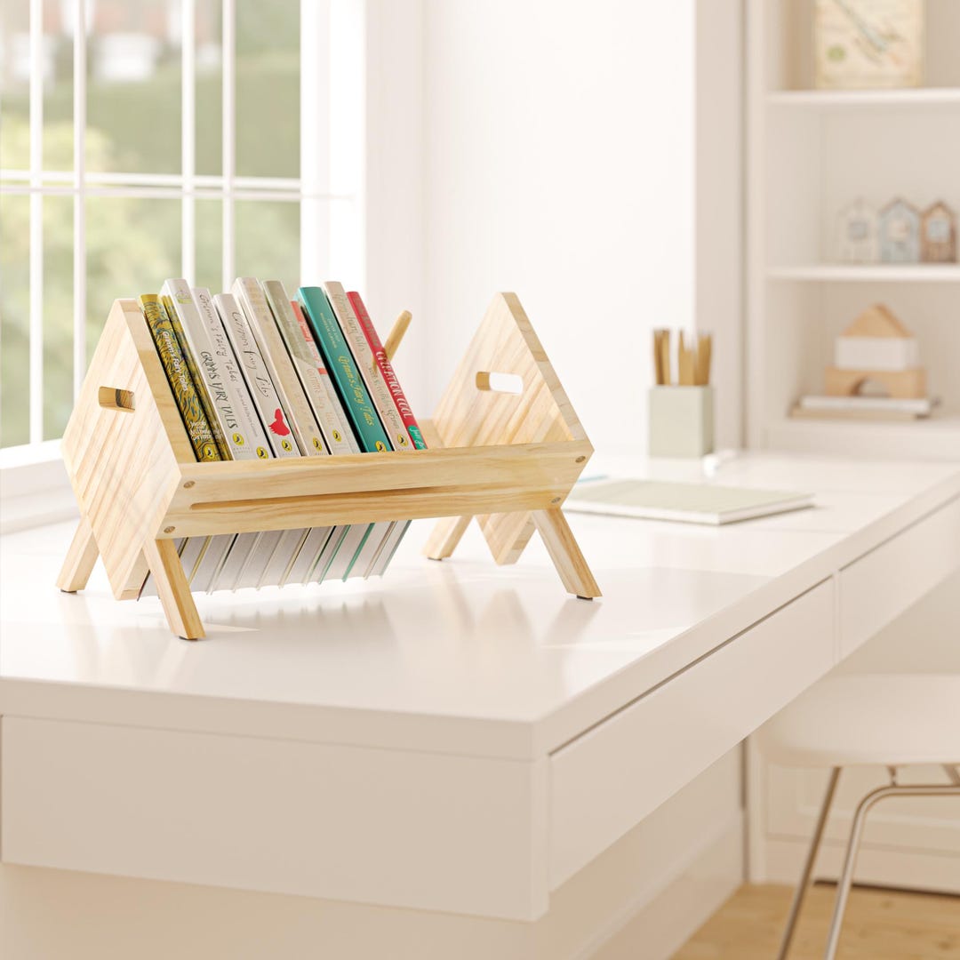 Montessori Bookshelf Bookcase for Kids Book Caddy Wooden Nursery Book ...