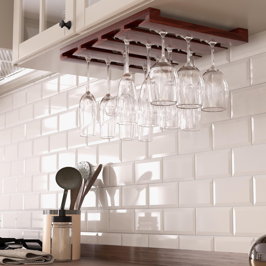 Under Cabinet Stemware Rack | 4 Sections Fits 6-12 Wine Glass Holder ...