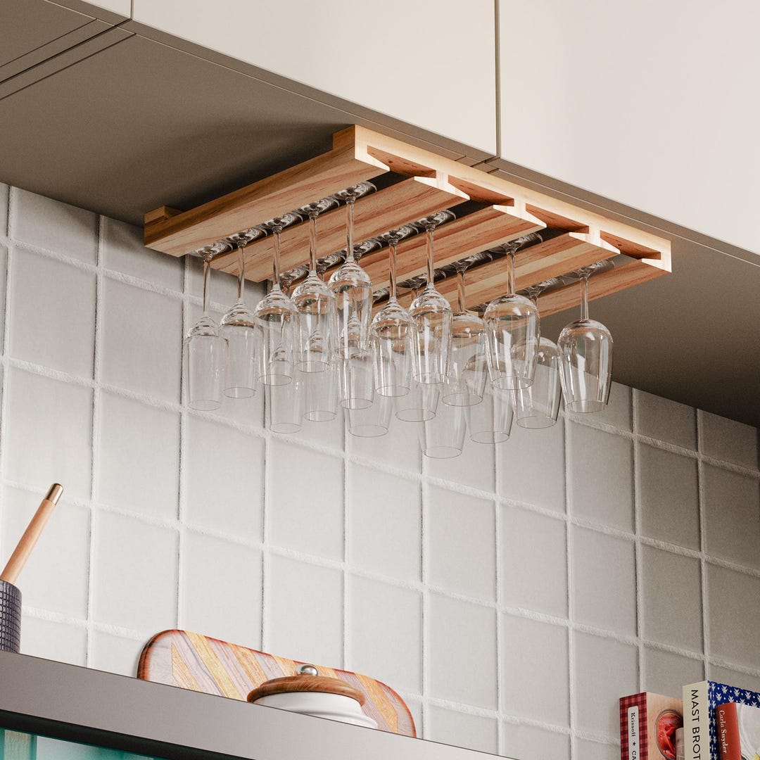 Under Cabinet 17 Inch Stemware Rack With 4 Sections by Rustic State ...