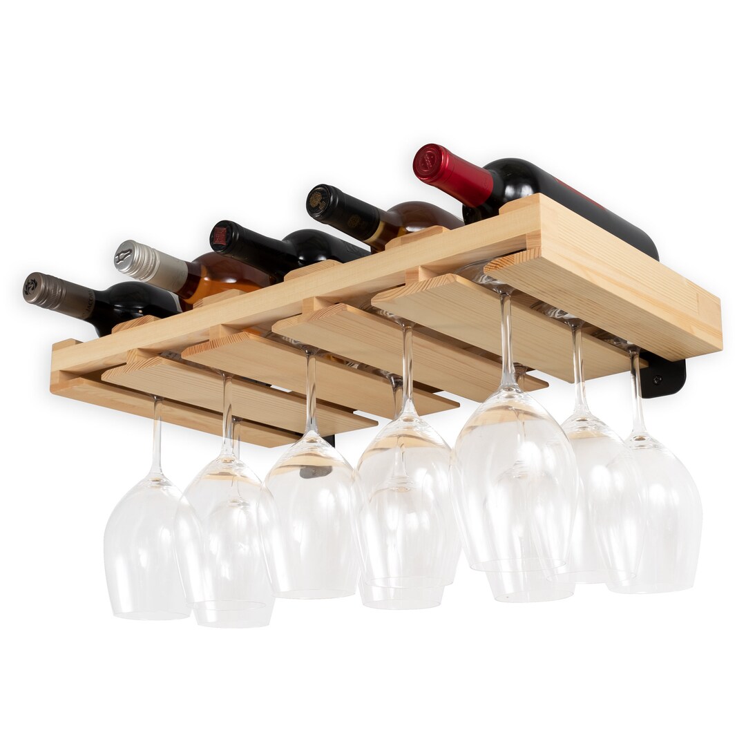 Floating Wine Racks | Rustic Farmhouse 5 Bottle Holder | Stemware Rack ...