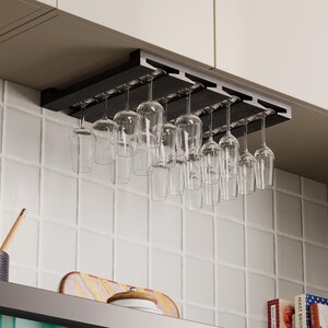 Under Cabinet Stemware Rack | 4 Sections Fits 6-12 Wine Glass Holder ...