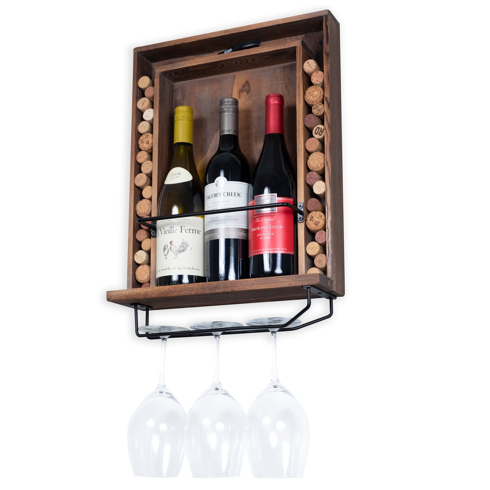 Rustic State Kayra Wall Mounted Wine Rack Box With Glass - Etsy
