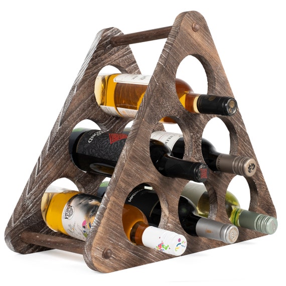 Rustic State Triangle Table Top Wood Wine Rack 6 Bottles Burnt - Etsy