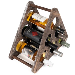 Rustic State Triangle Table Top Wood Wine Rack 6 Bottles Burnt Brown - Etsy