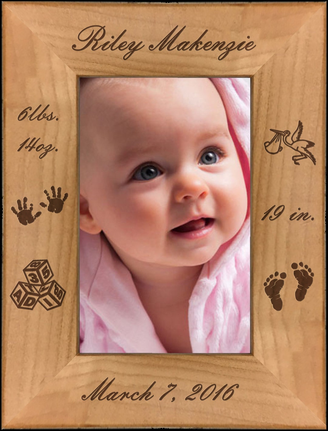 Personalized New Born Baby Custom Engraved Alder Wood Picture Photo ...