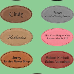 Leatherette Faux Leather Name Tag Badge - Available in Oval and ...