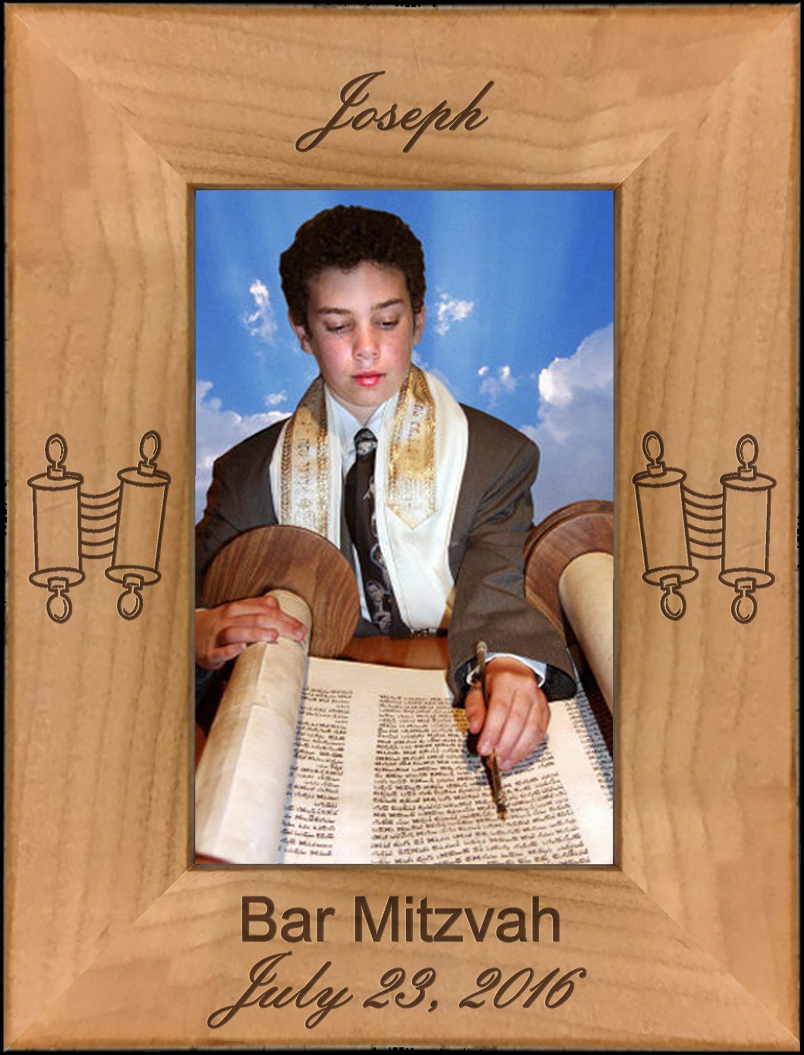 Personalized Custom Engraved Bar Mitzvah Alder Wood Picture Photo Frame ...