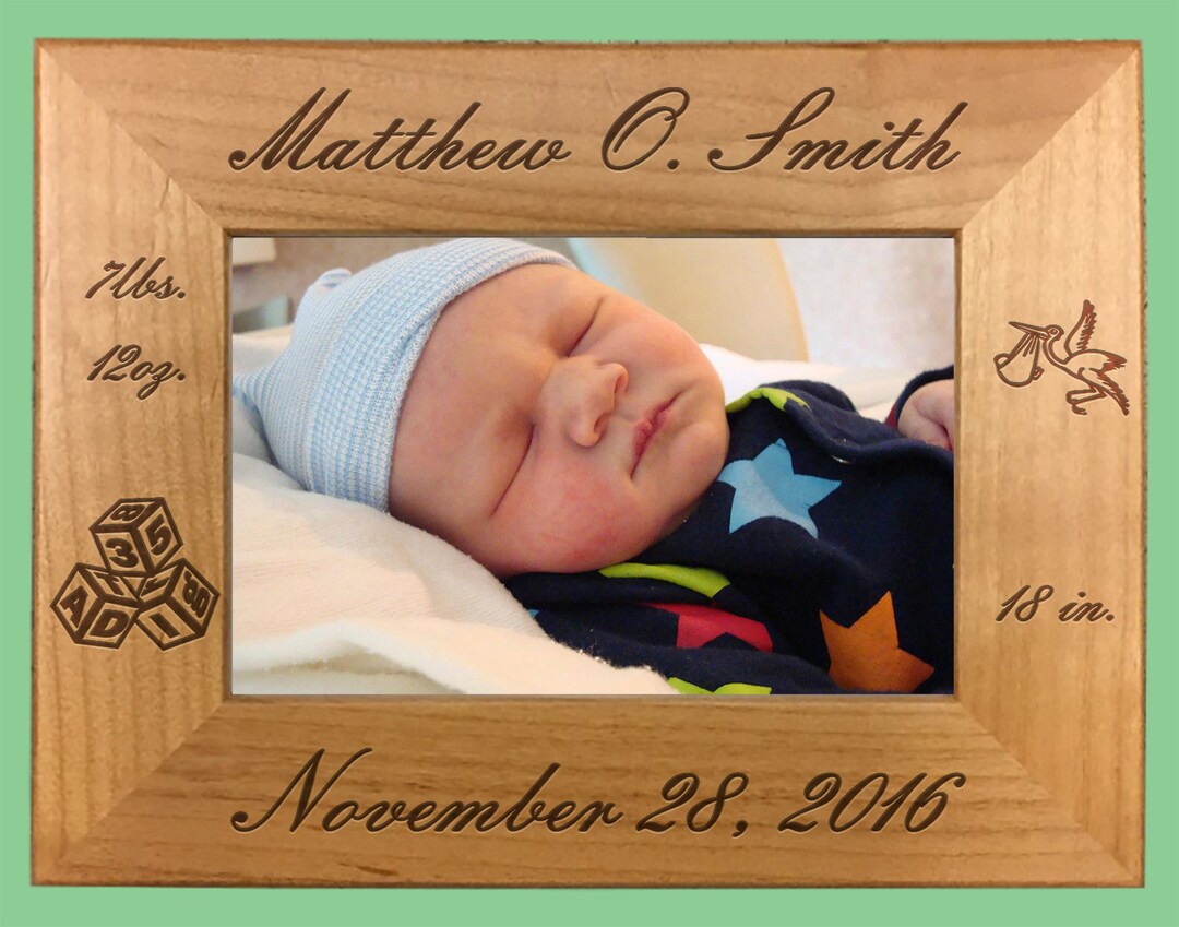 Personalized New Born Baby Custom Laser Engraved Alder Wood Picture ...