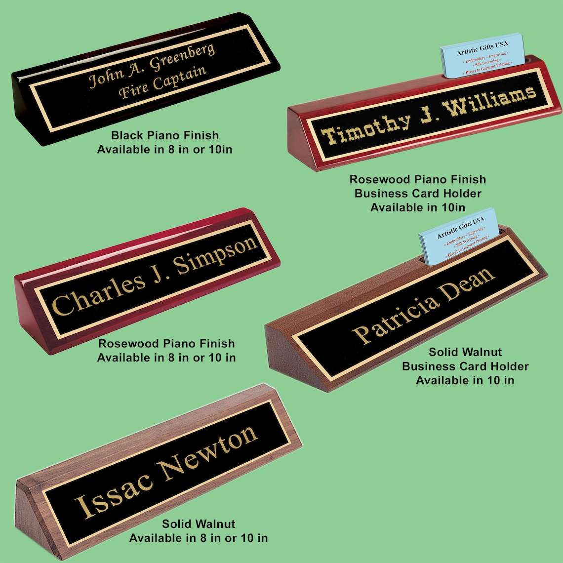 Personalized Custom Desk Name Plate Wedges - Black Glossy, Rosewood ...
