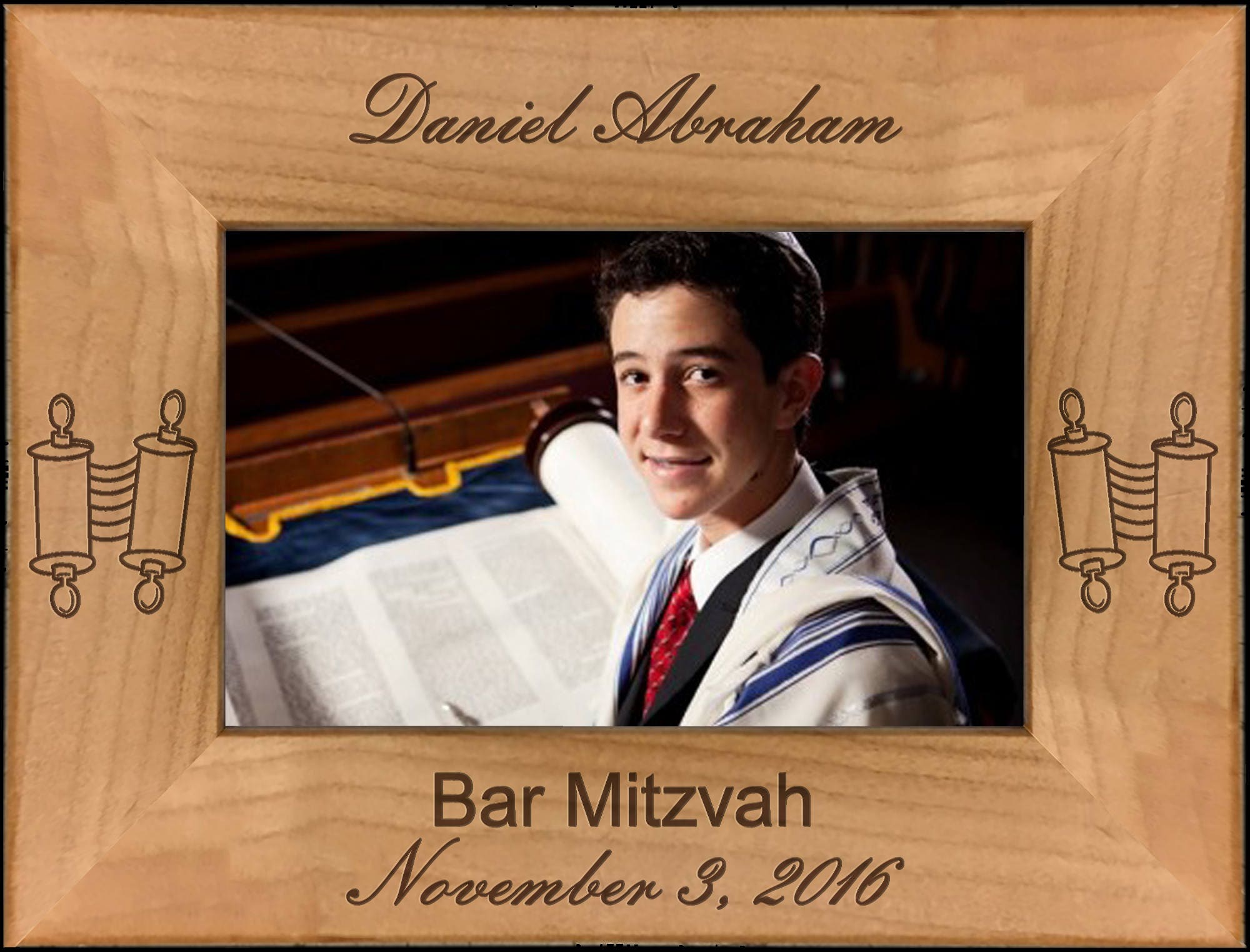 Personalized Custom Engraved Bar Mitzvah Alder Wood Picture Photo Frame ...